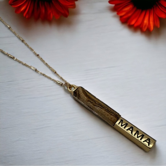 Jewelry | Pendant Mama Necklace Gold Tone Brown Stone | Poshmark
